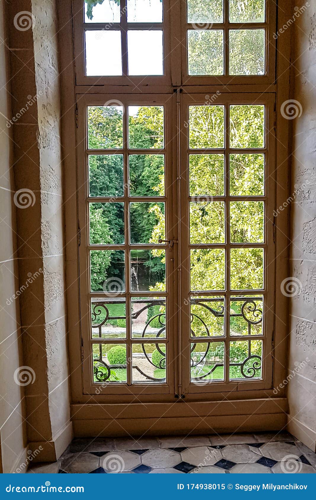 View of the Regular Park through a Window with Bars. Stock Image ...
