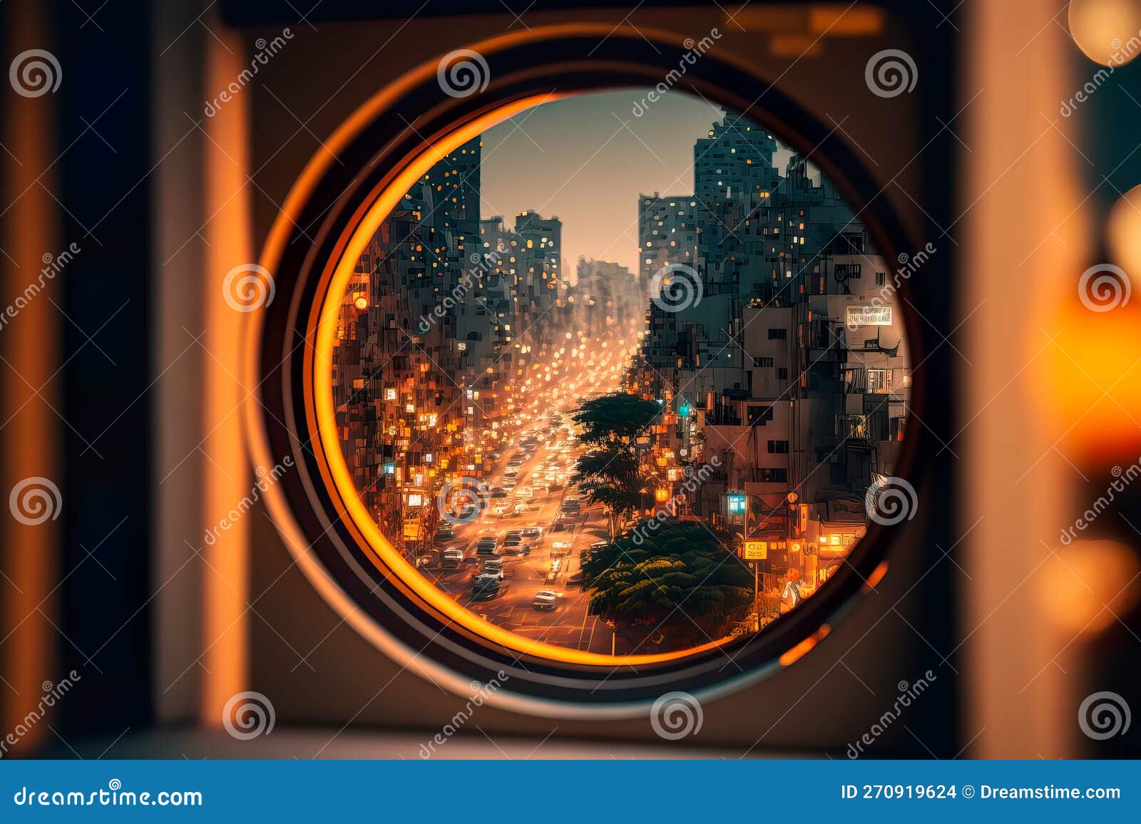 View from the Window on a Big Luminous City Generative AI Stock ...