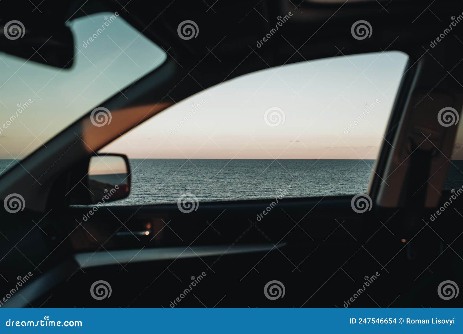 View through Window of the Car on the Sea Landscape at Sunset Stock ...