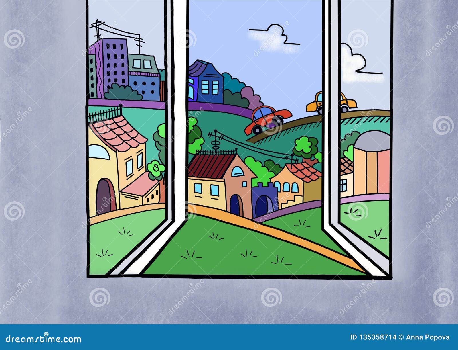View from the Illustration Window Stock Illustration - Illustration of ...