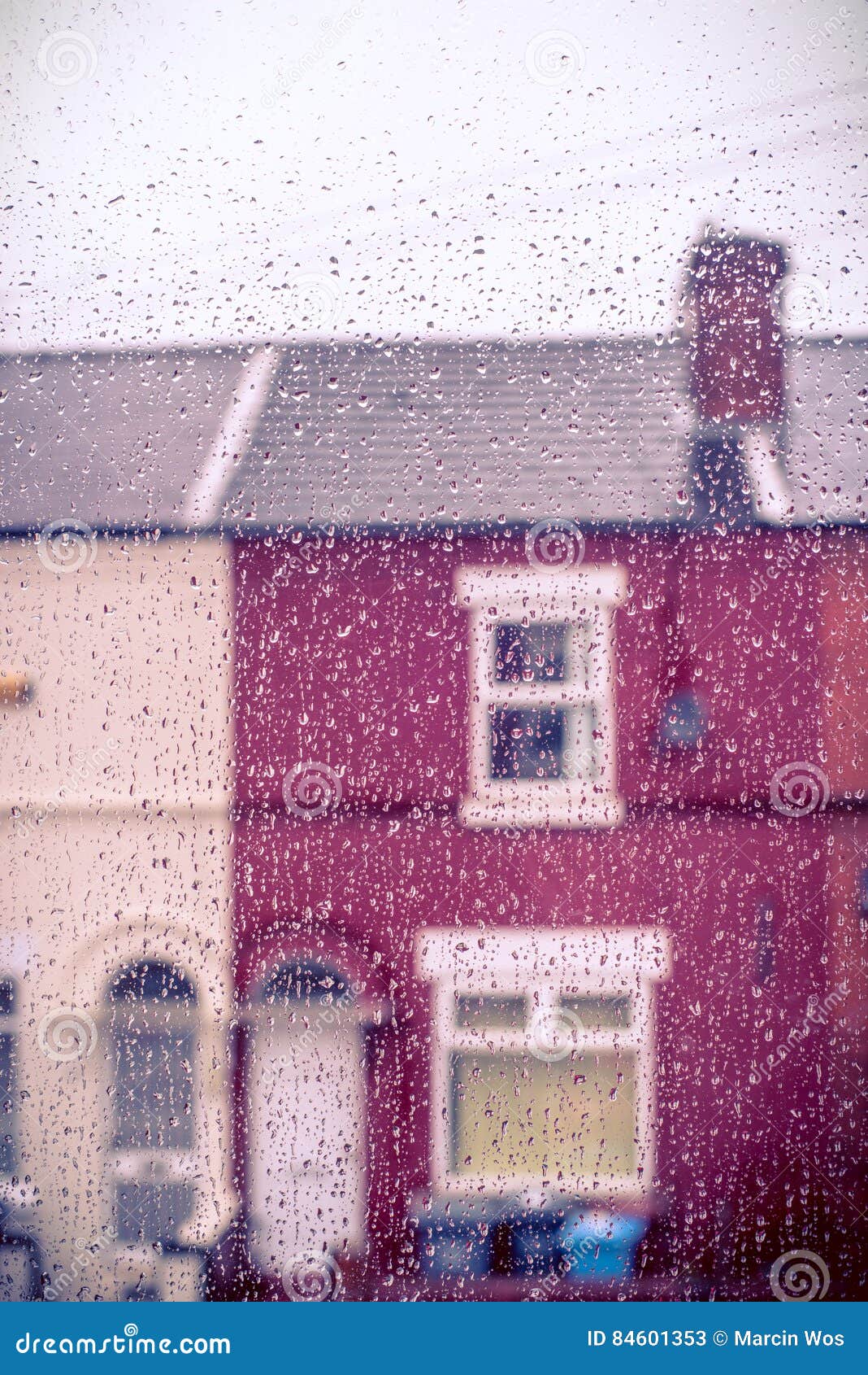 View Through Window Covered In Rain For Background. Stock Image - Image ...