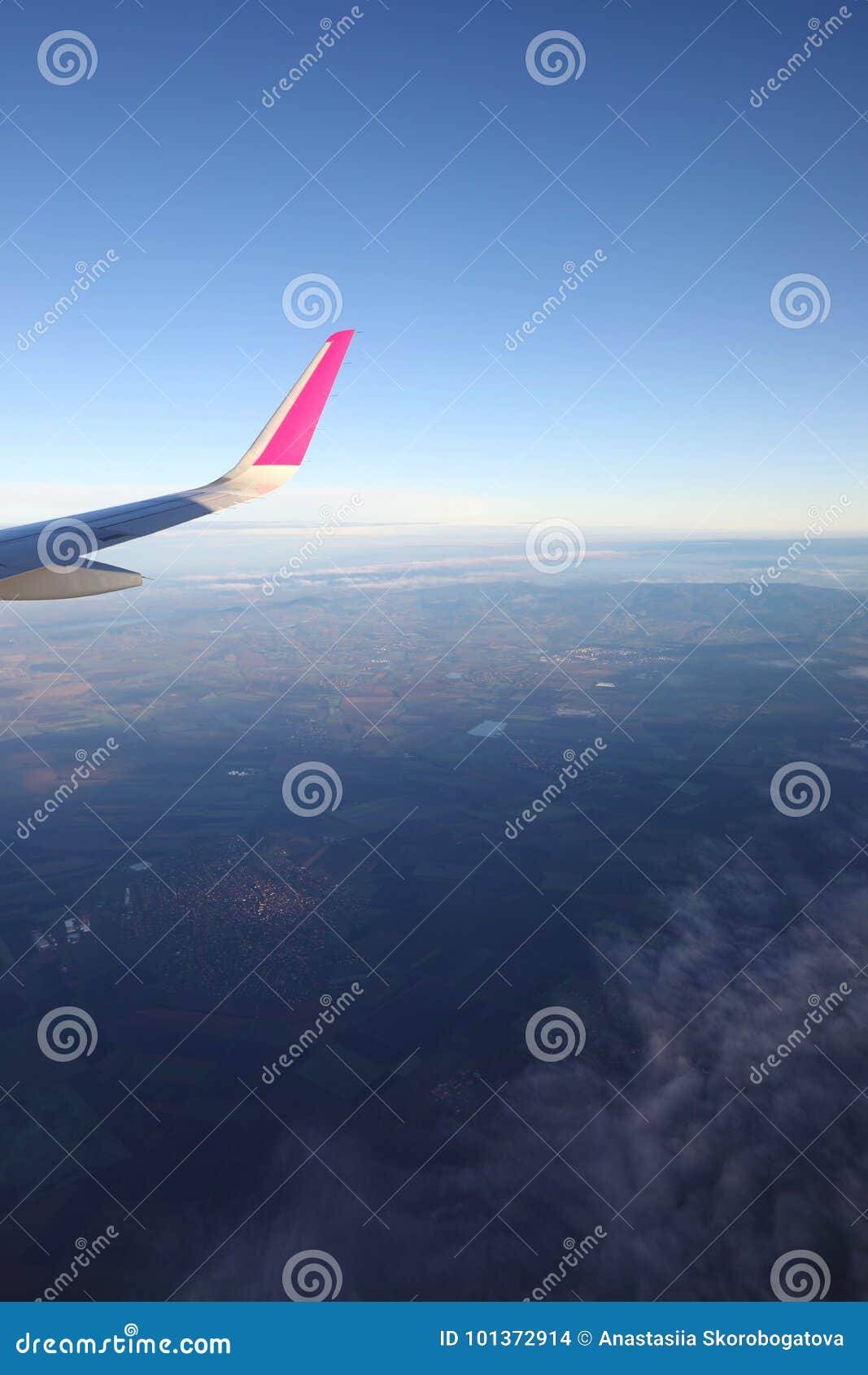 View of Window at Flying Airplane and Sky from Top View. Stock Photo ...