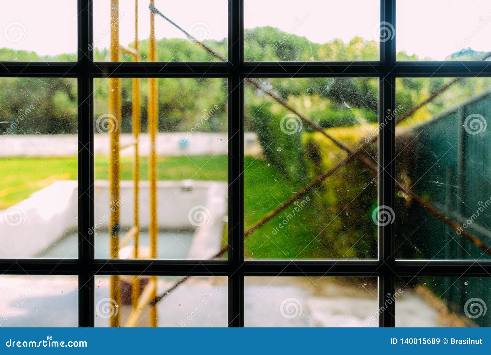 View from Window of Generic Backyard Being Renovated - Selective Focus ...