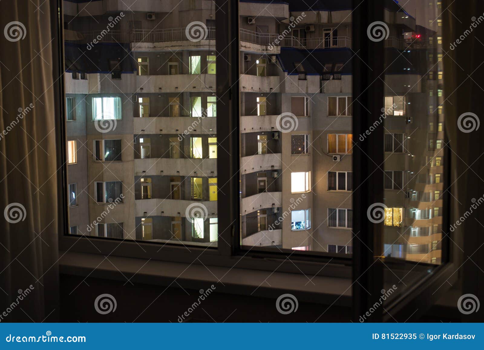 View from Window High-rise Buildings at Night Stock Image - Image of ...