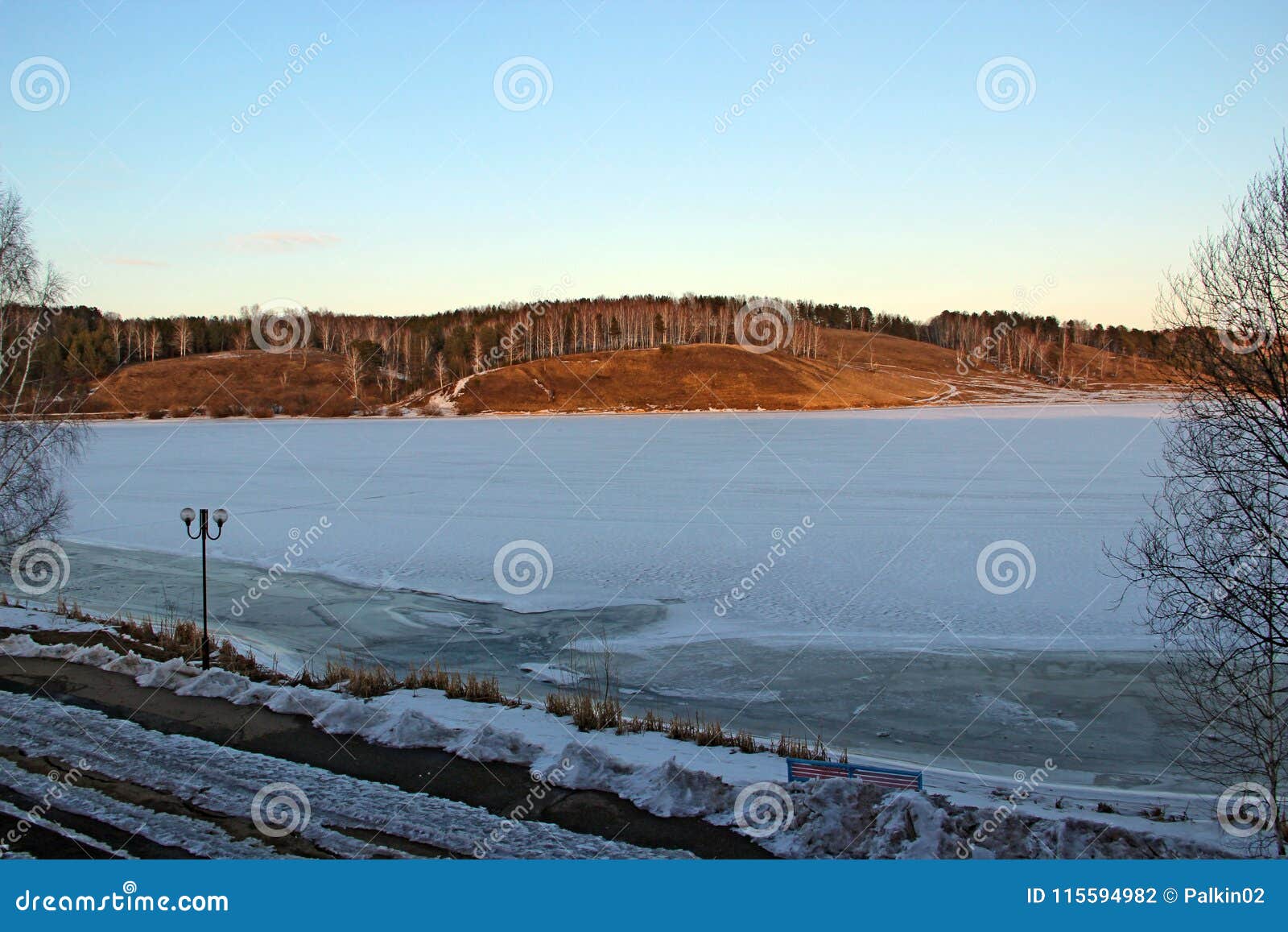 View from the Window on Ice Covered Lake Stock Photo - Image of snow ...