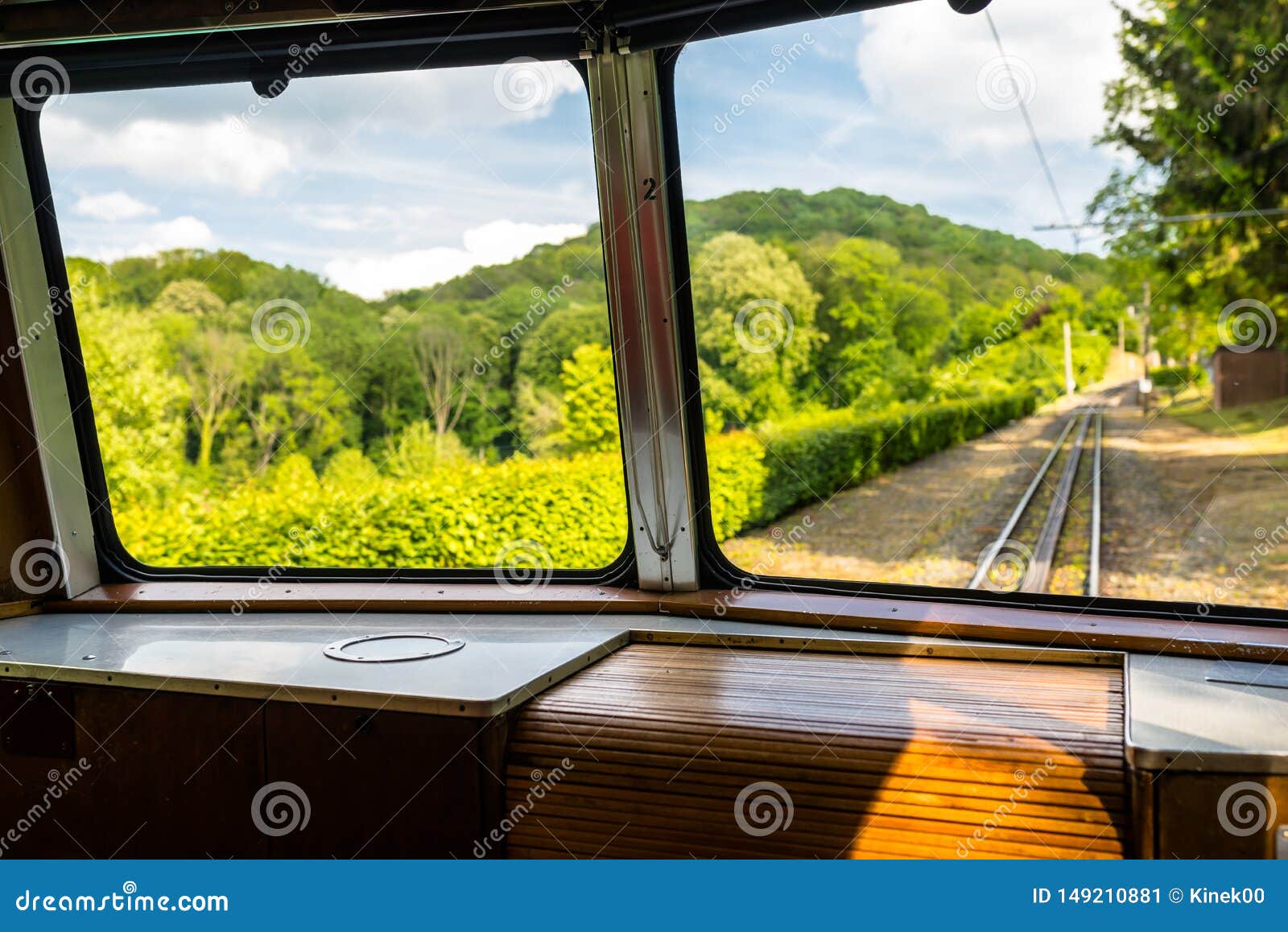 A View from the Window of a Moving Train, Visible Tracks, Trees and ...