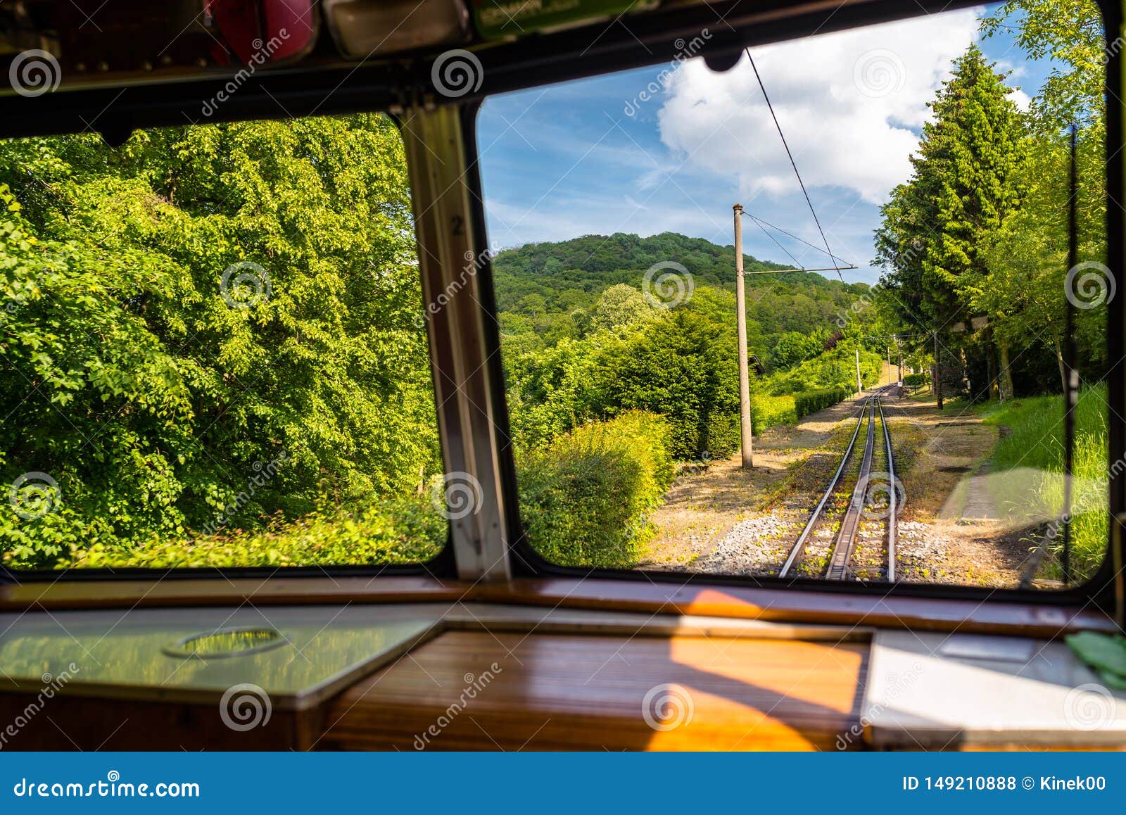 A View from the Window of a Moving Train, Visible Tracks, Trees and ...
