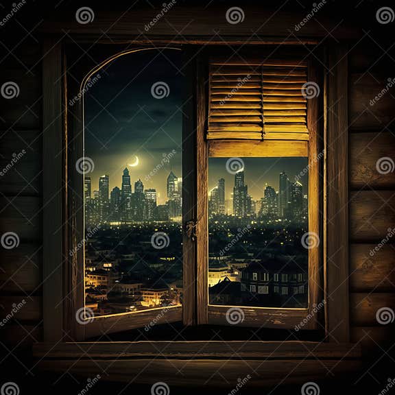 View from the Window in the Night Scene Stock Illustration ...