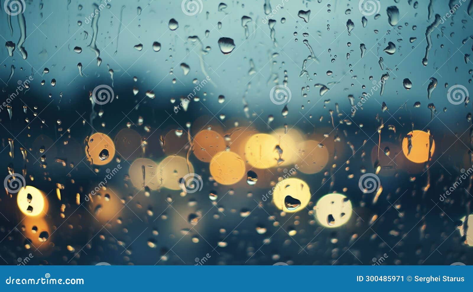 A View of a Window with Rain Drops on it and Lights in the Background ...