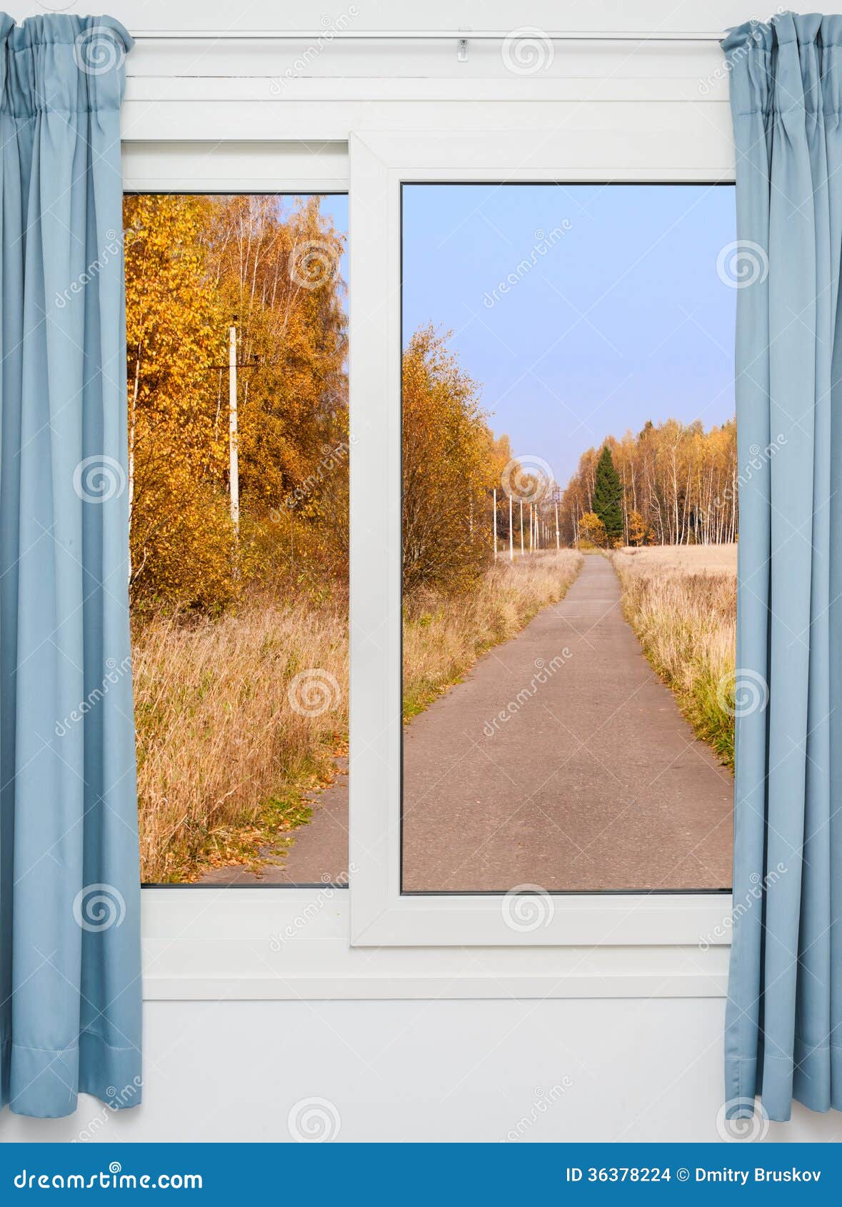View from the Window on the Road and Autumn Landscape Stock Photo ...