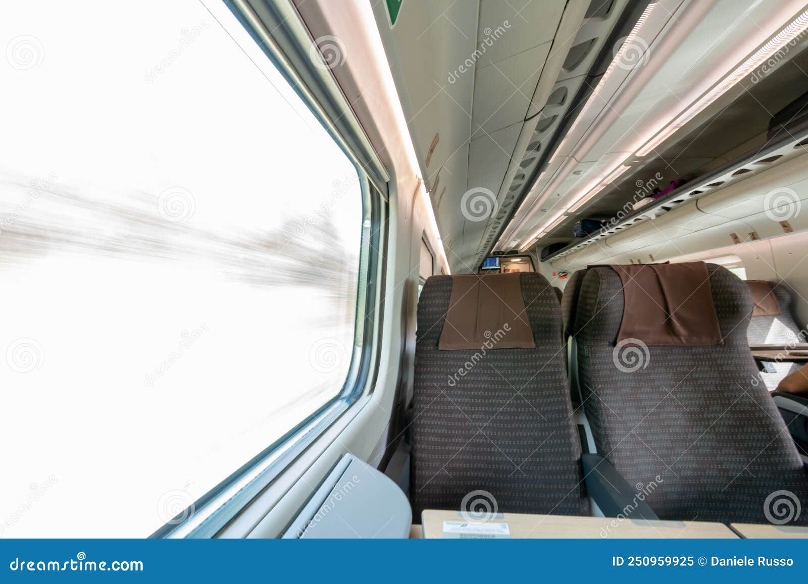 View of a Window Scrolling the Landscape Inside High Speed Train Stock ...