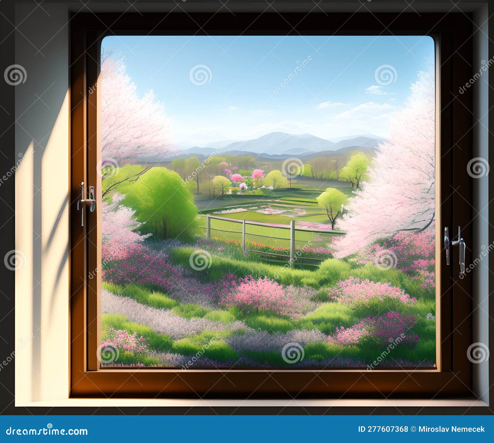 View from Window of Spring Landscape, Generative AI Illustration Stock ...