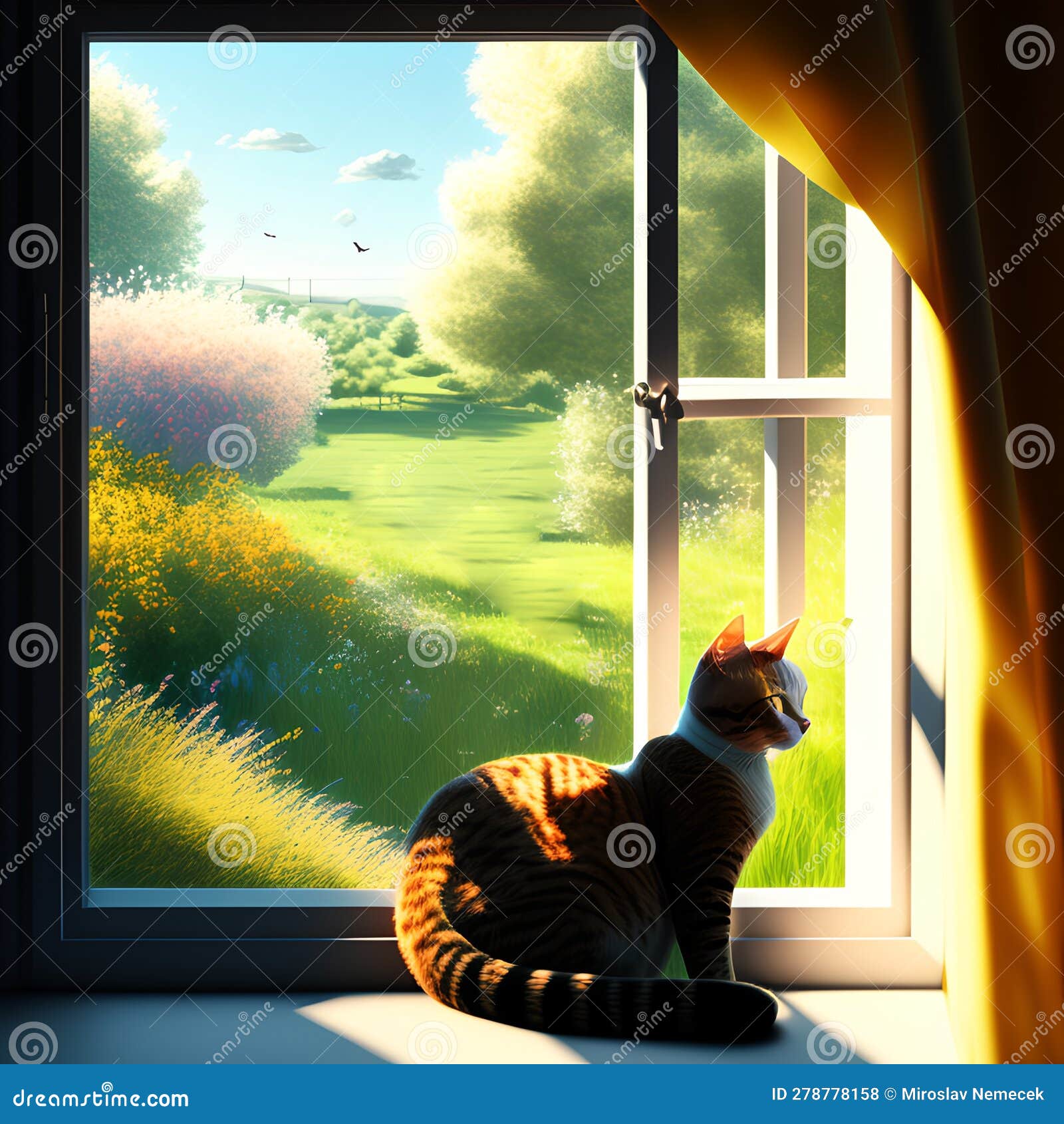 View from Window of Summer Landscape, Generative AI Illustration Stock ...