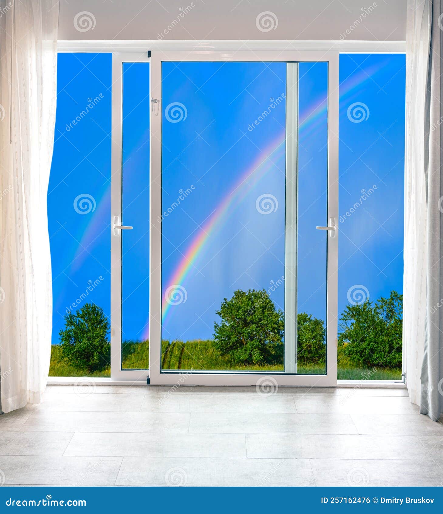 View from the Window To the Sky with a Rainbow Stock Photo - Image of ...