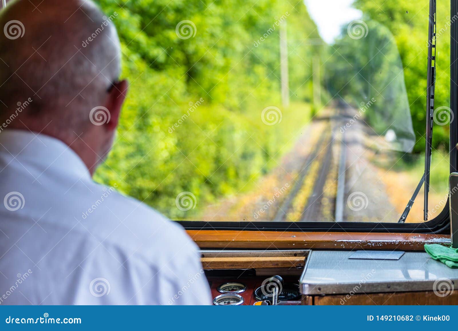 A View from the Window of a Traveling Railroad Train, a Visible Engine ...