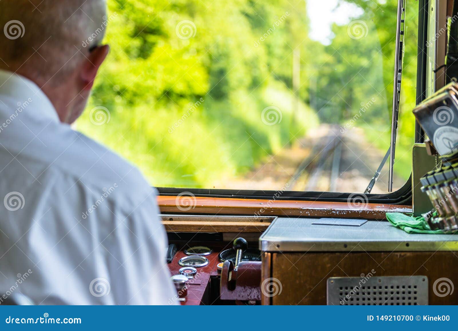 A View from the Window of a Traveling Railroad Train, a Visible Engine ...