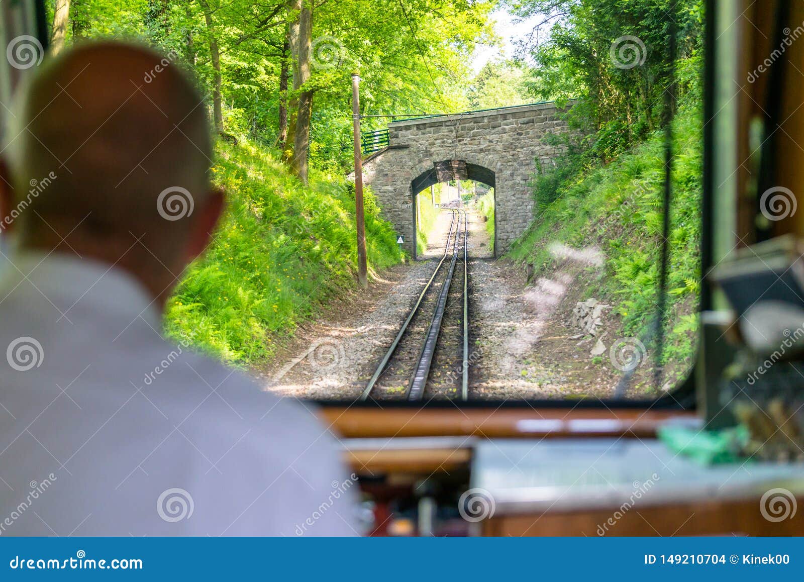 A View from the Window of a Traveling Railroad Train, a Visible Engine ...