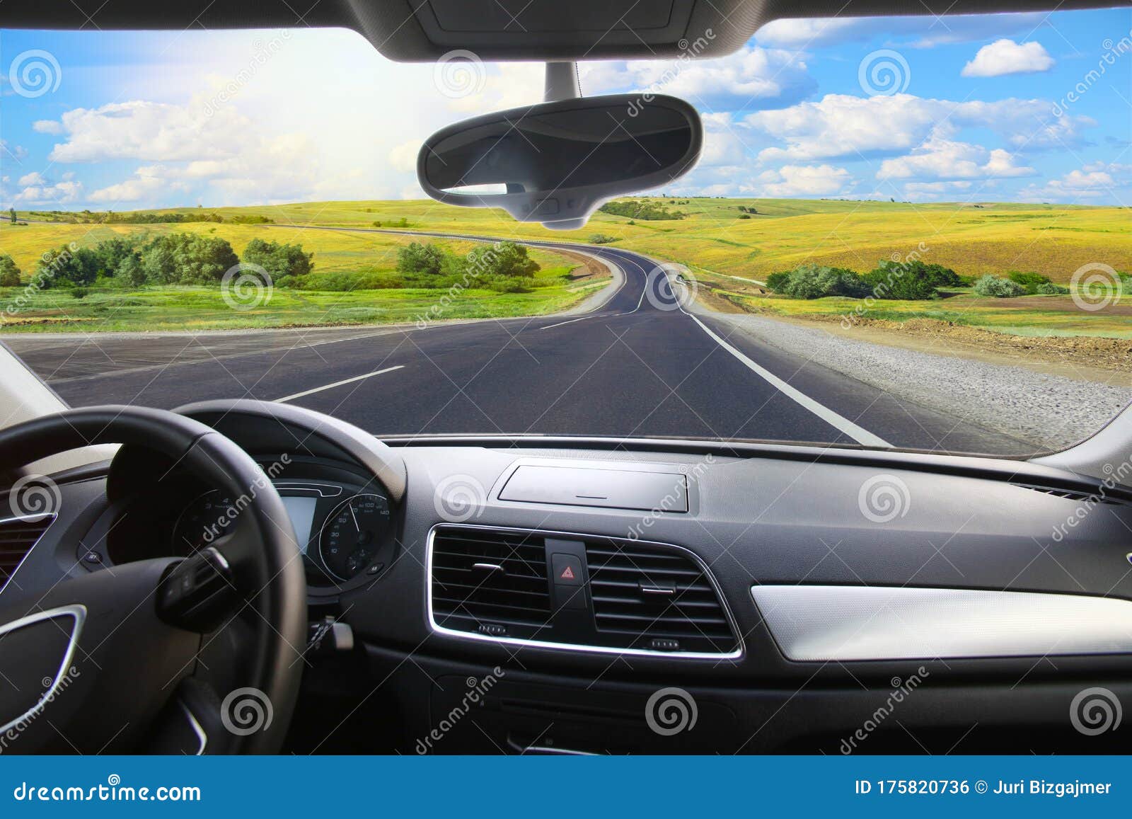 View from the Windshield of a Car Driving Along a Sunset Road Stock ...