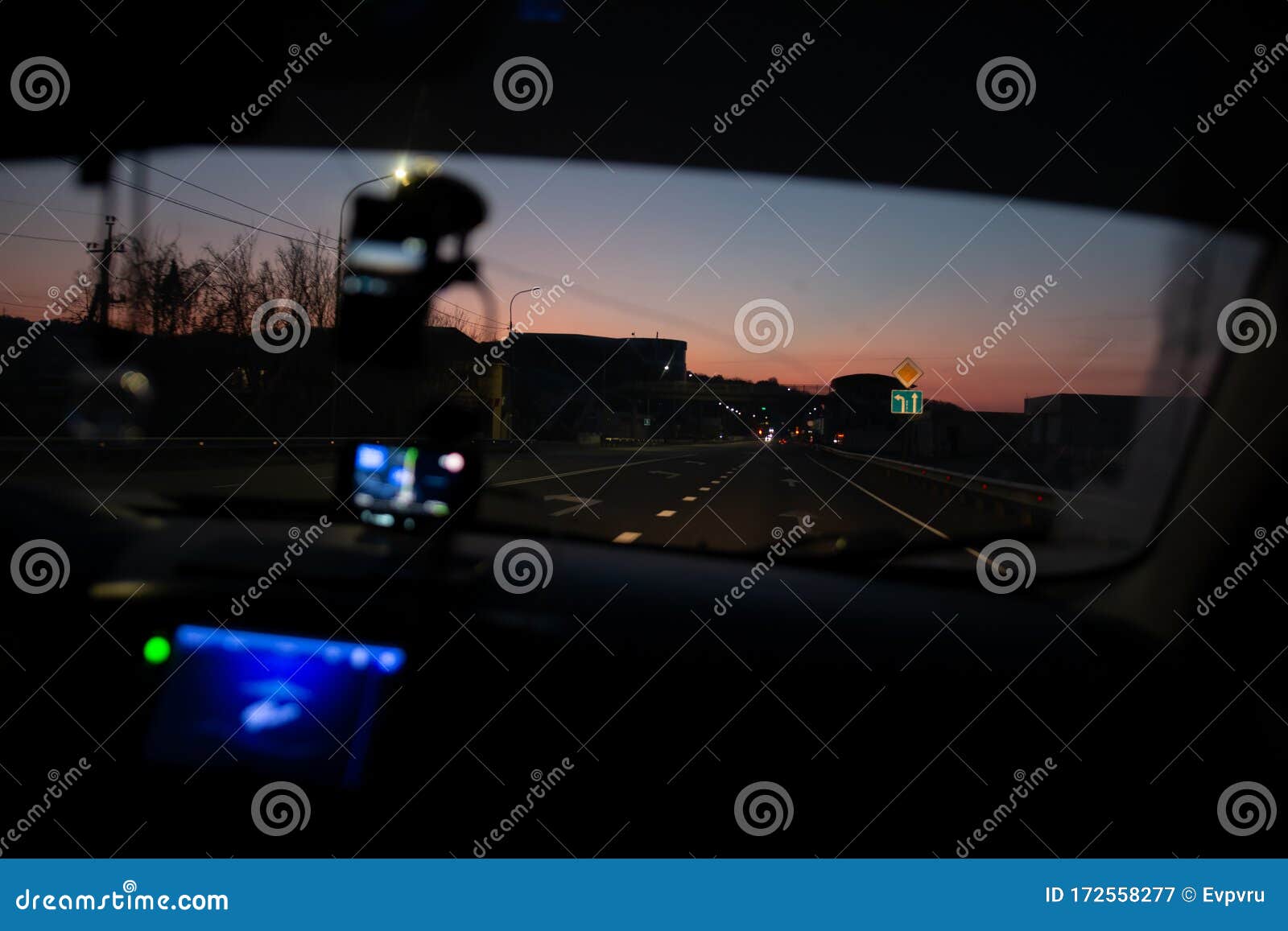 View through the Windshield of the Car on the Road at Night Stock Image ...