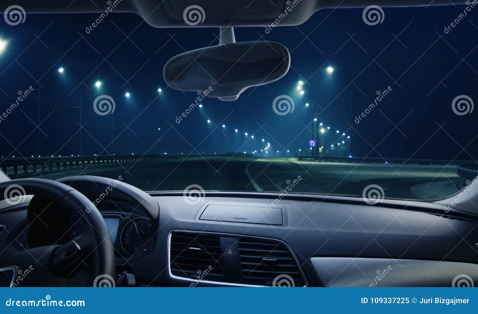 View through the Windshield of the Car.Winter Highway at Night Stock ...