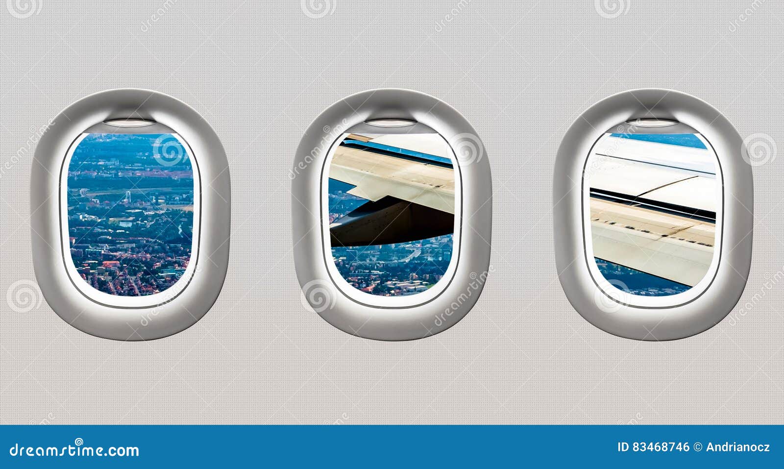 Airplane Windows Banner. Aircraft Interior Travel Poster, Summertime ...