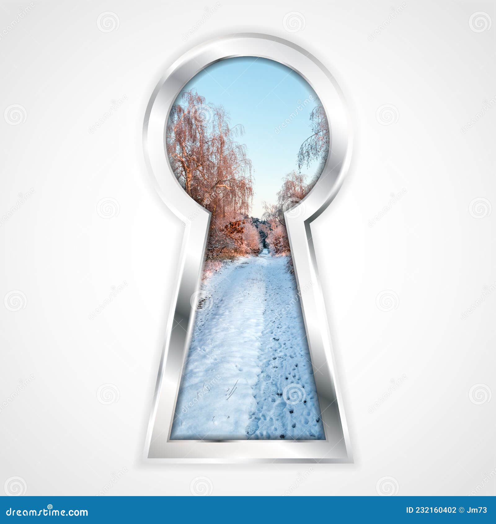 View of Winter Landscape in Abstract Silver Keyhole Stock Illustration ...
