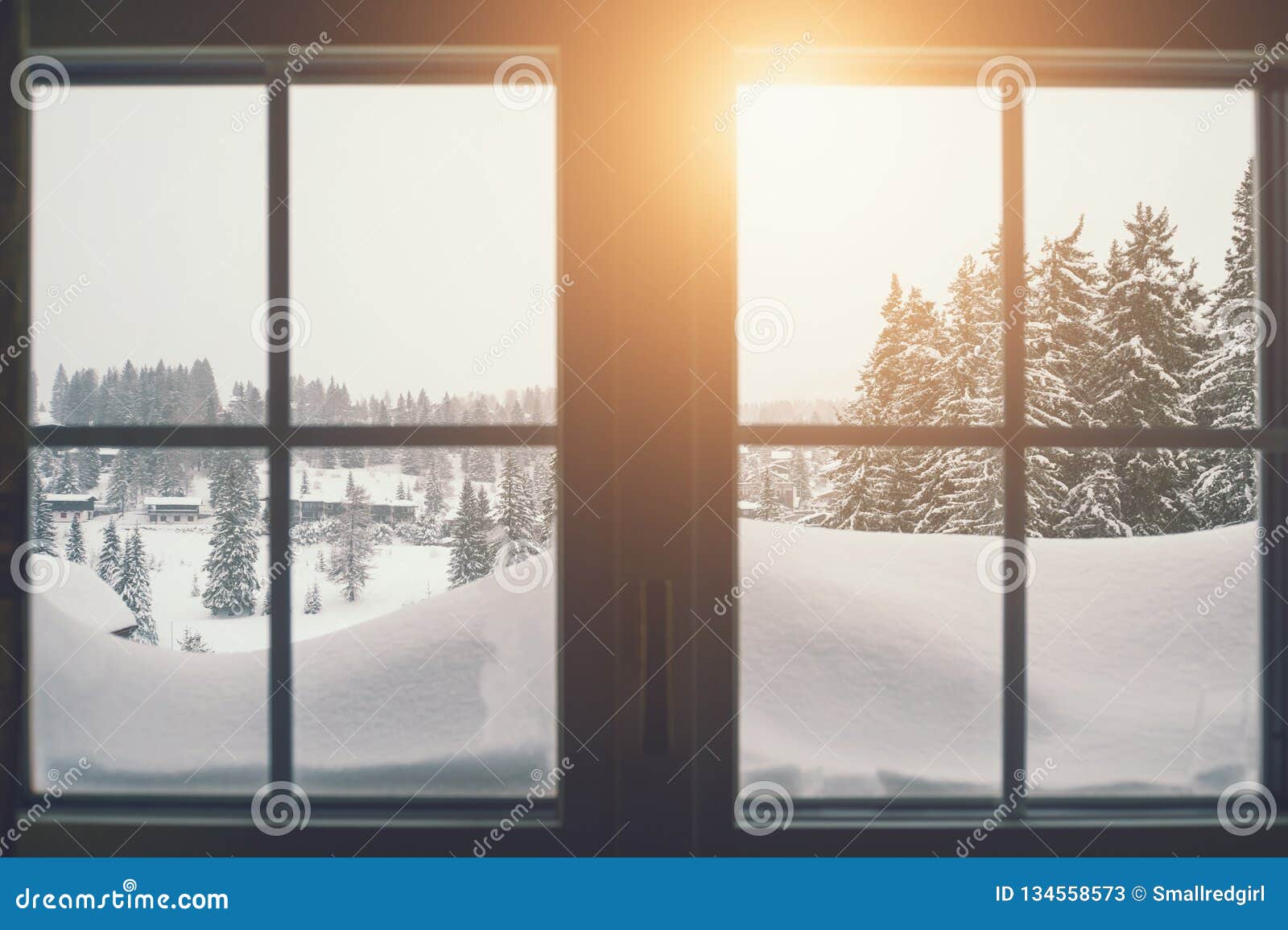 View of the Winter Landscape through the Window Stock Image - Image of ...