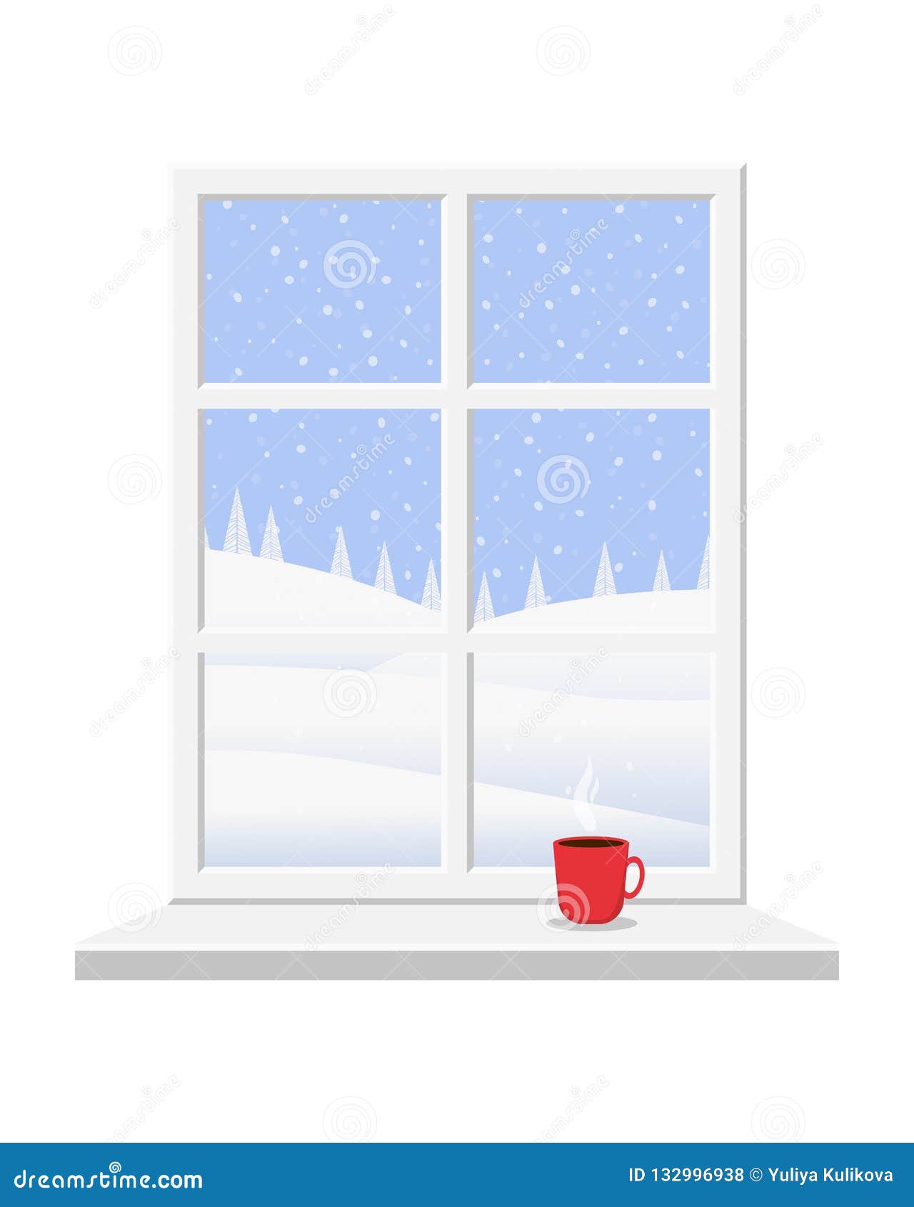 View of the Winter Landscape from the Window with a White Frame. Stock ...
