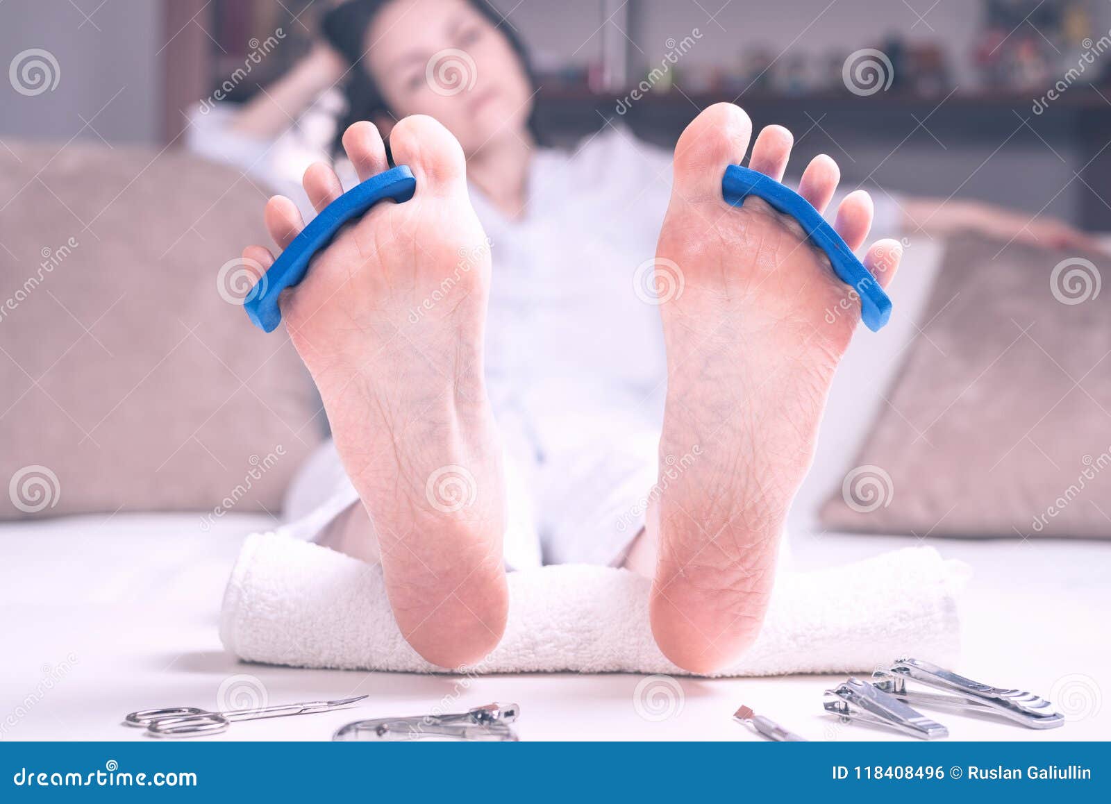 View of Women`s Feet from Below during Pedicure Stock Photo - Image of ...