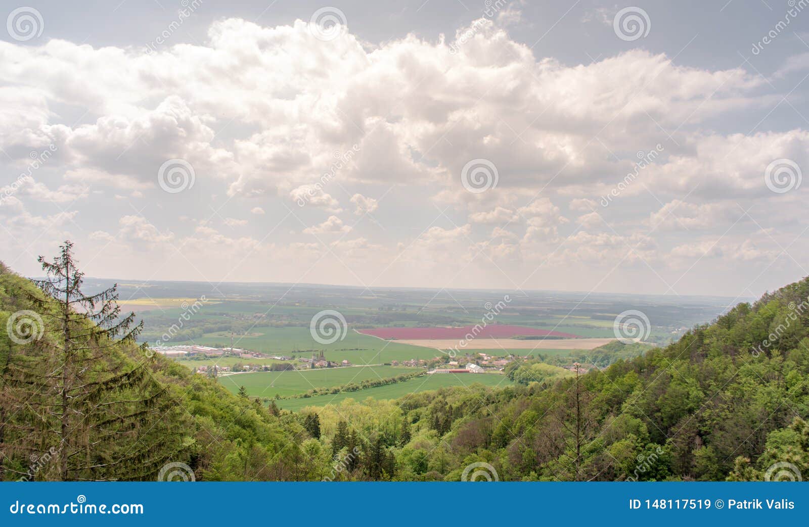 View of Wooded Valley, Meadows and Fields. Stock Image - Image of ...
