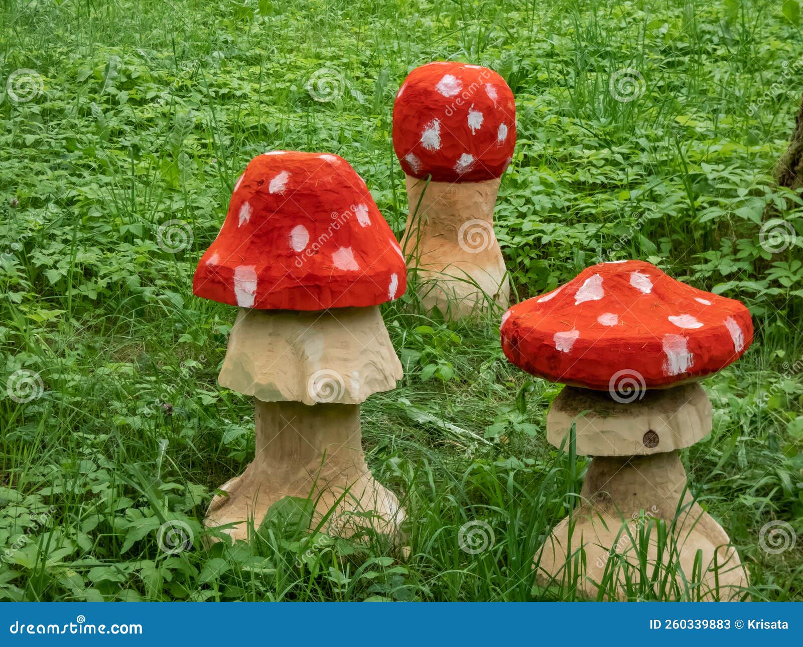 View of Wooden Decorations Made Prom Cut Tree Trunk and Carved in Shape ...