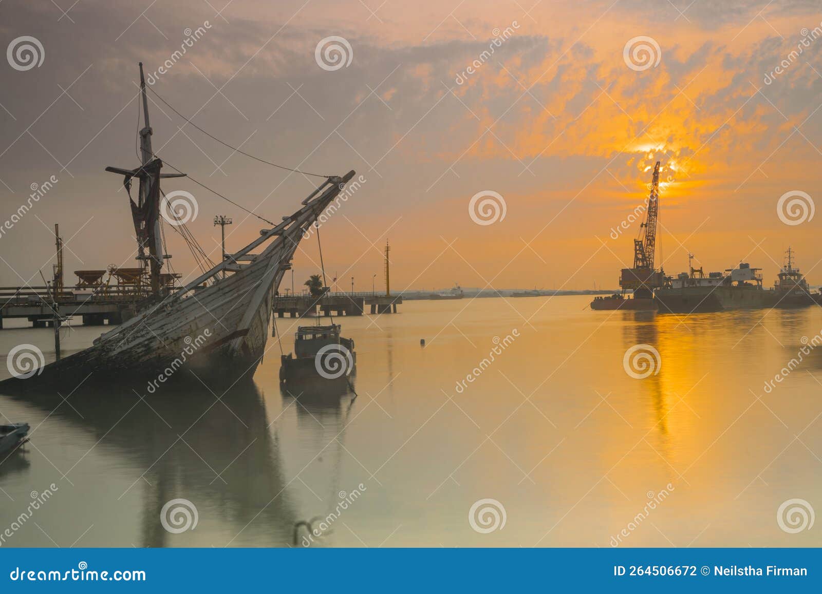 View of Wooden Pier on Boat Dock Wharf in Gresik, East Java, Indonesia ...