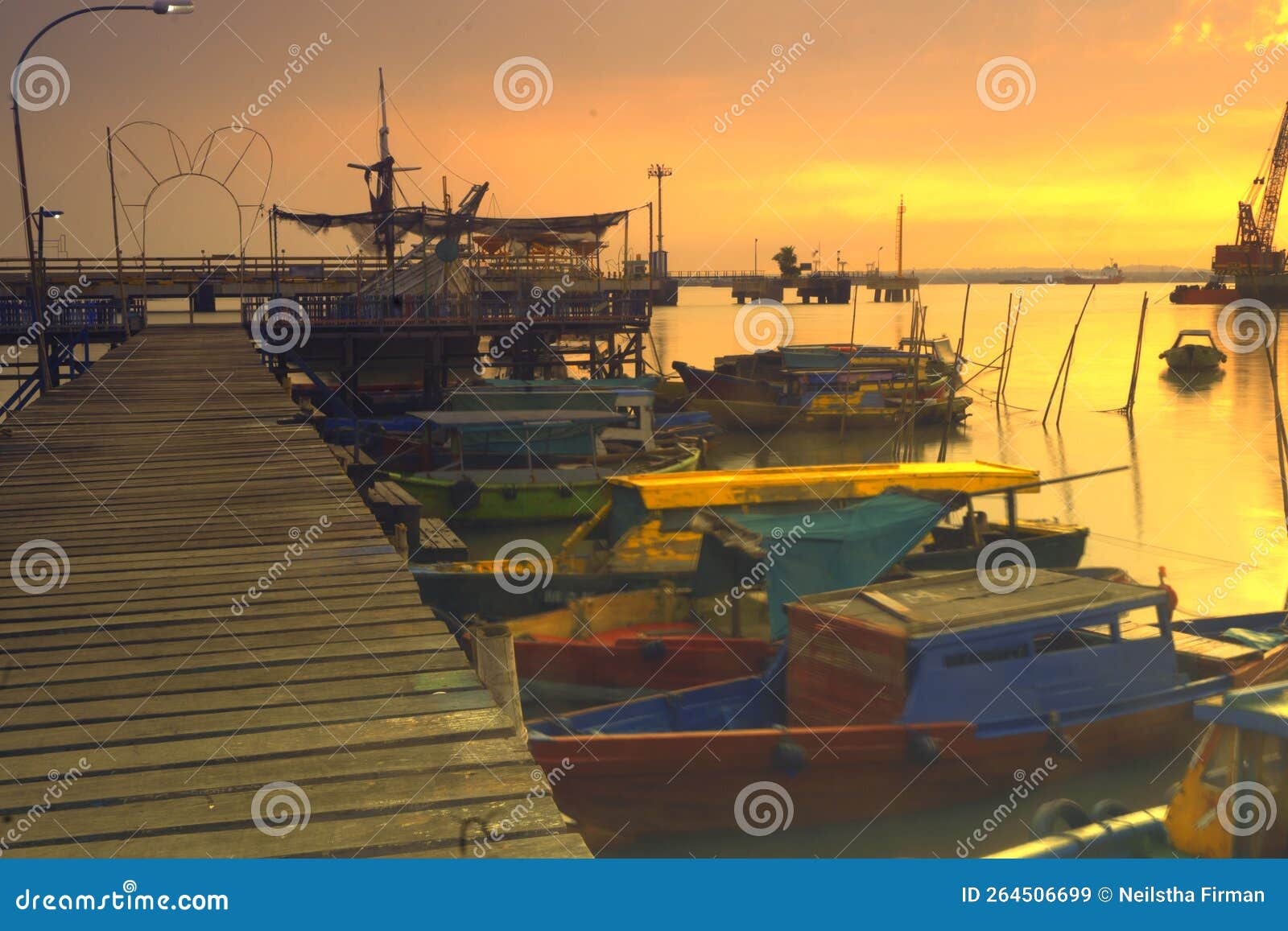 View of Wooden Pier on Boat Dock Wharf in Gresik, East Java, Indonesia ...