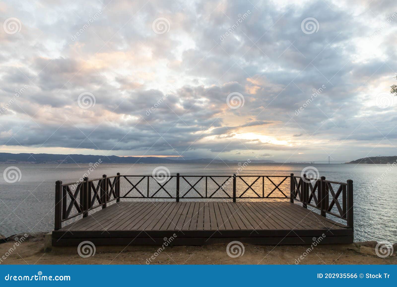 View of Wooden Railing and Viewing Terrace at the Seaside Stock Photo ...