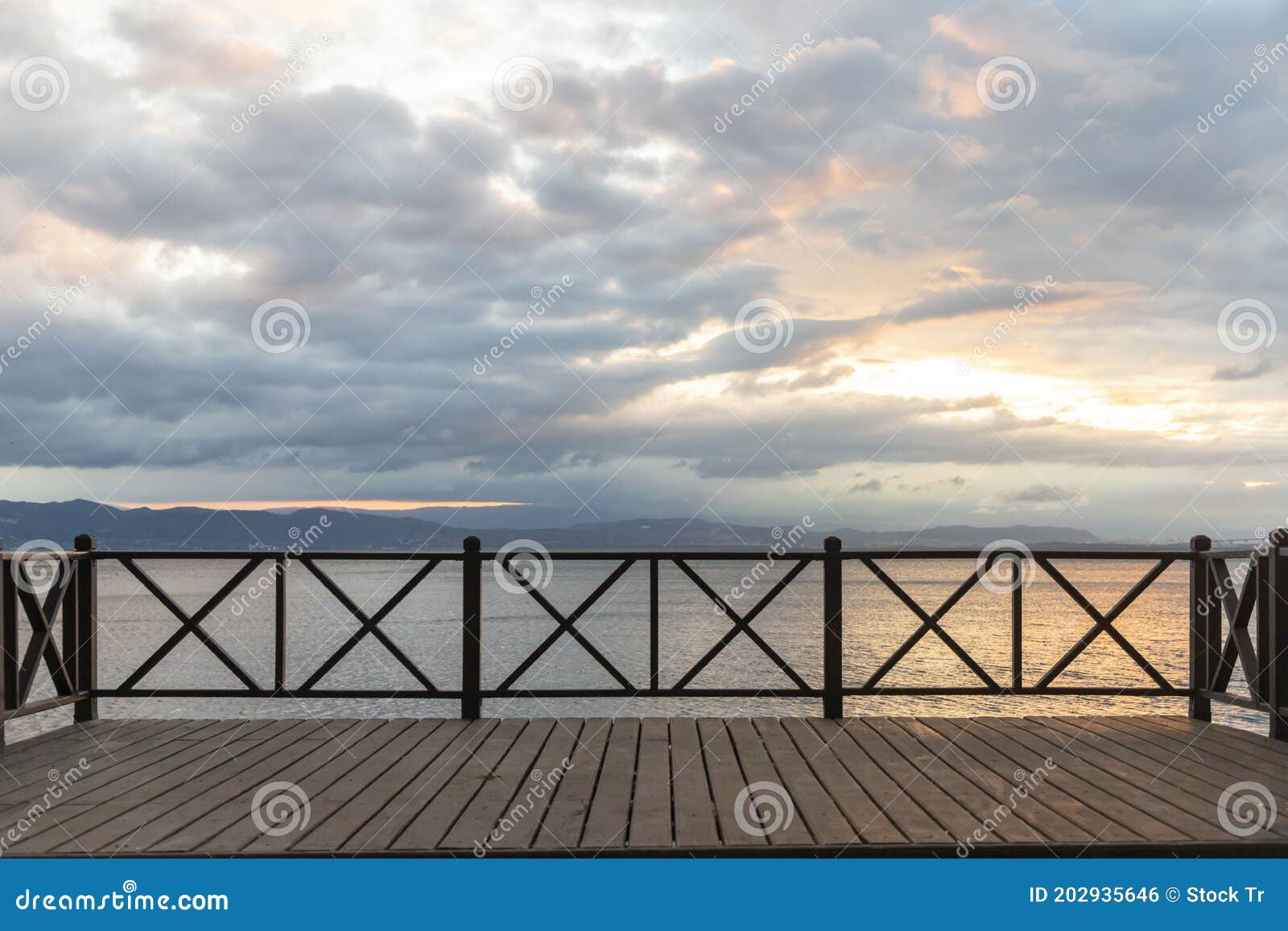 View of Wooden Railing and Viewing Terrace at the Seaside Stock Photo ...