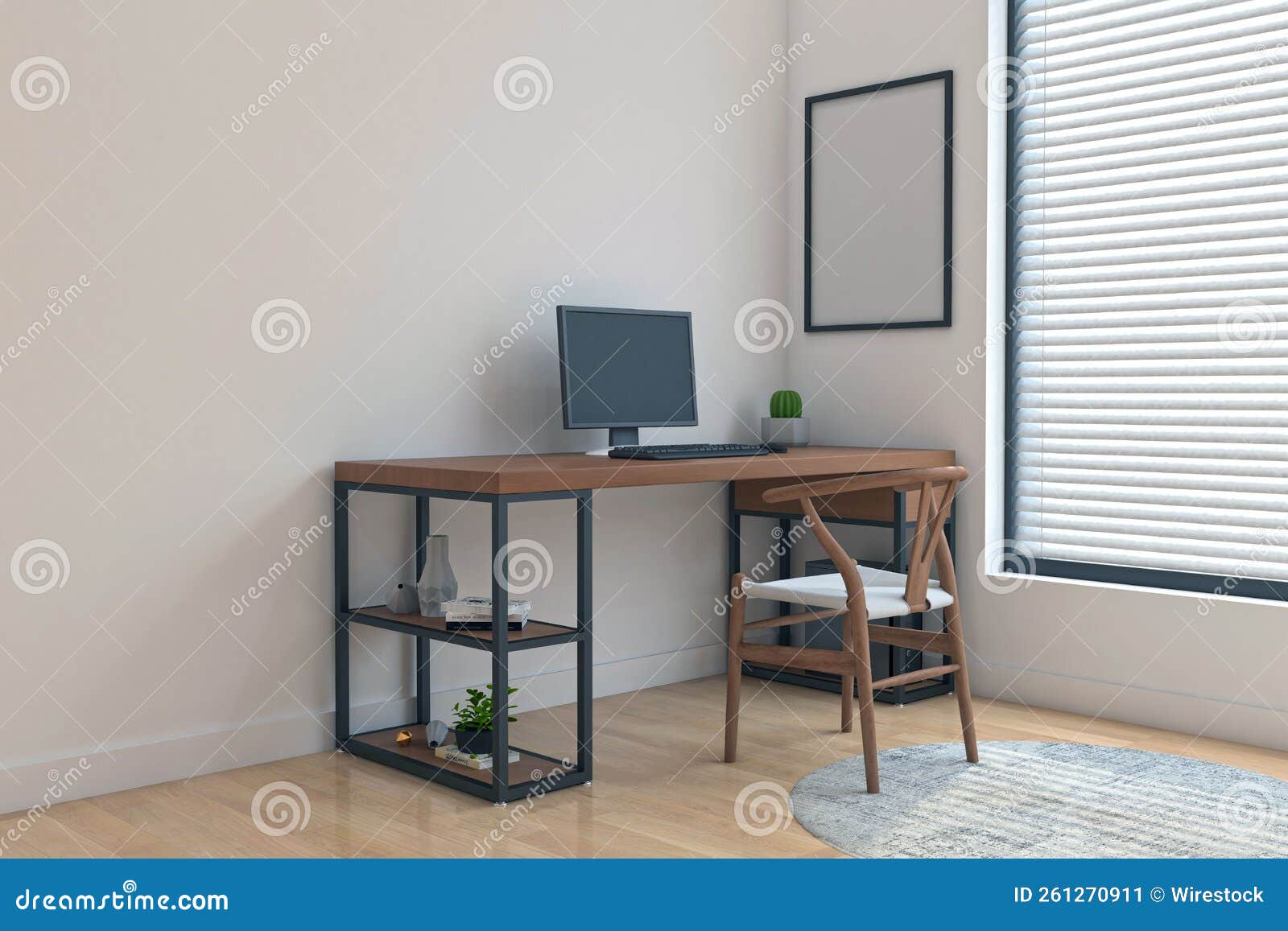 View of a Wooden Working Desk with a Computer Screen and Different ...