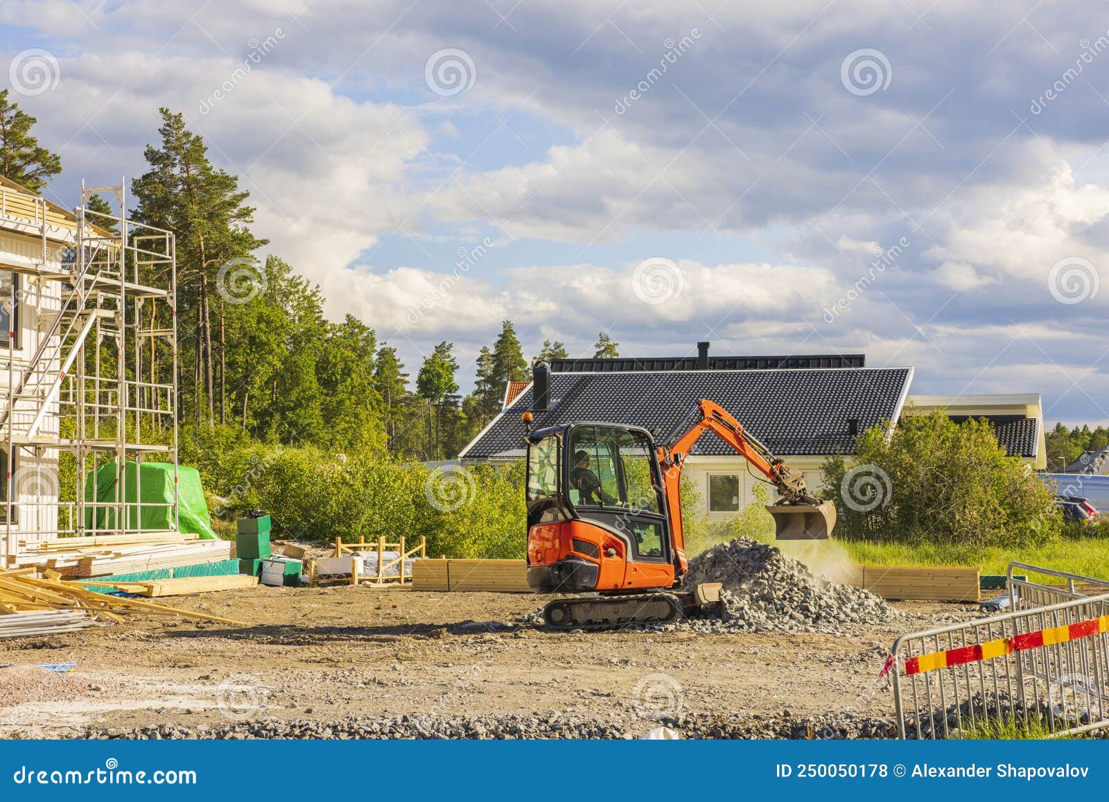 View of Work of Excavator on Construction of House for External Work ...