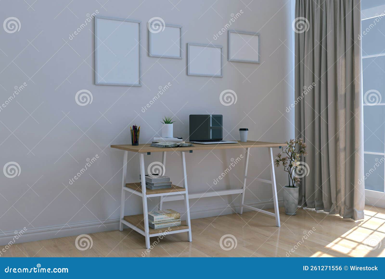 View of a Working Desk with a Laptop and Different Objects in a Room ...