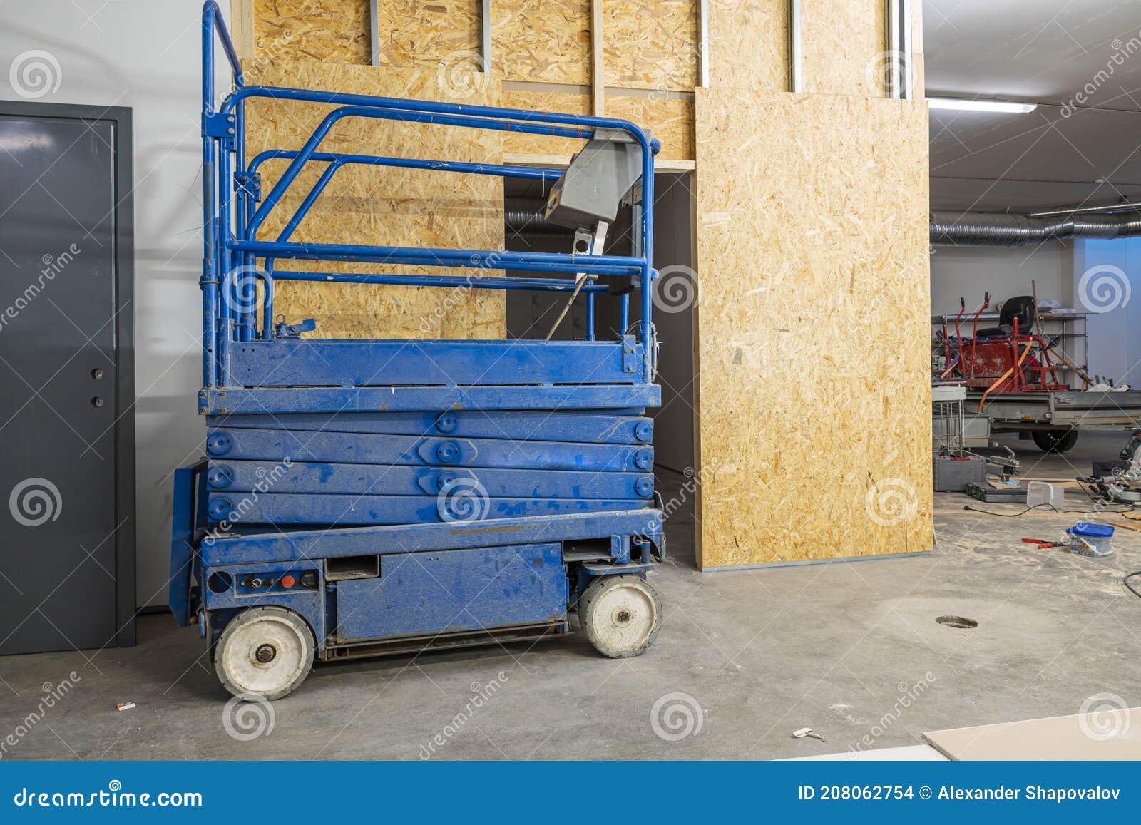 View of on Working Place with Scissor Lift. Construction Work Concept ...