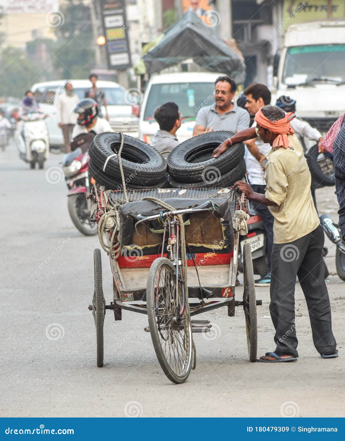 View of Working Rickshaw Man in an Indian Street Editorial Stock Image ...