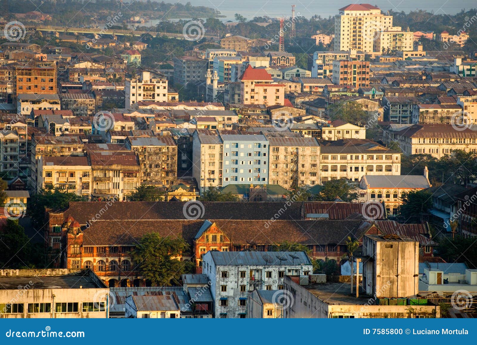 View of Yangon, Myanmar. stock photo. Image of city, blue - 7585800
