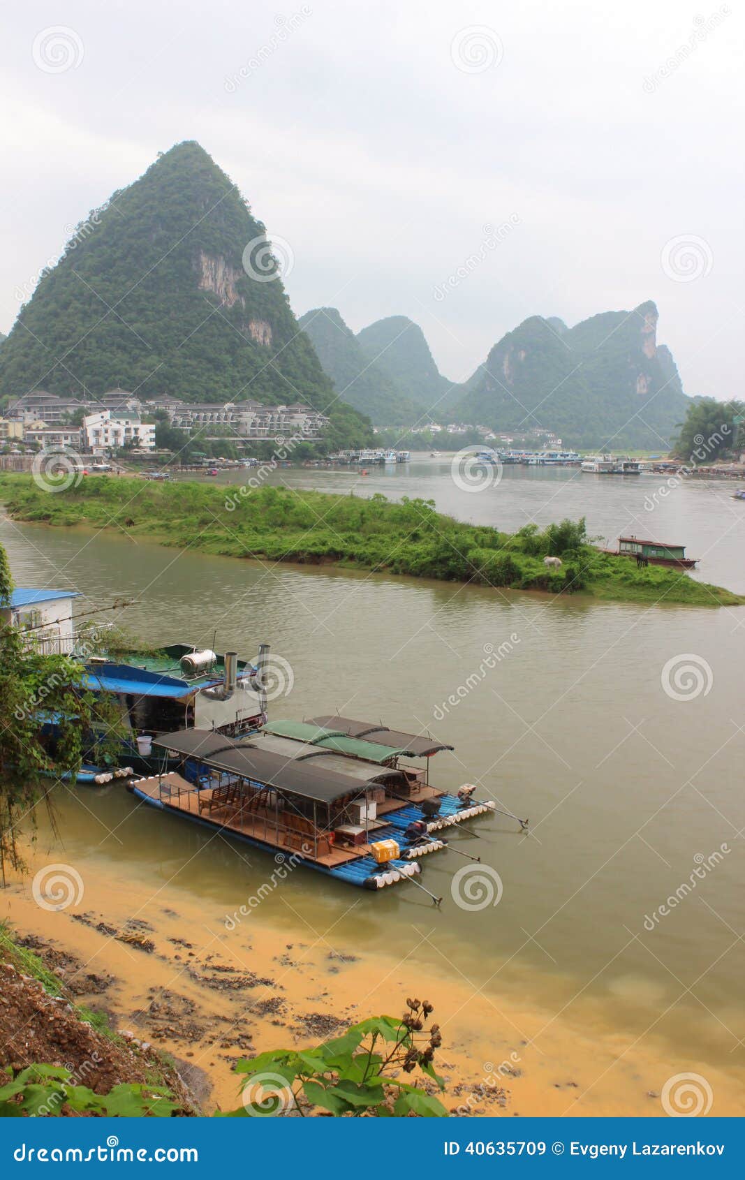 View of Yangshuo Green Hills and Lijiang River Stock Image - Image of ...