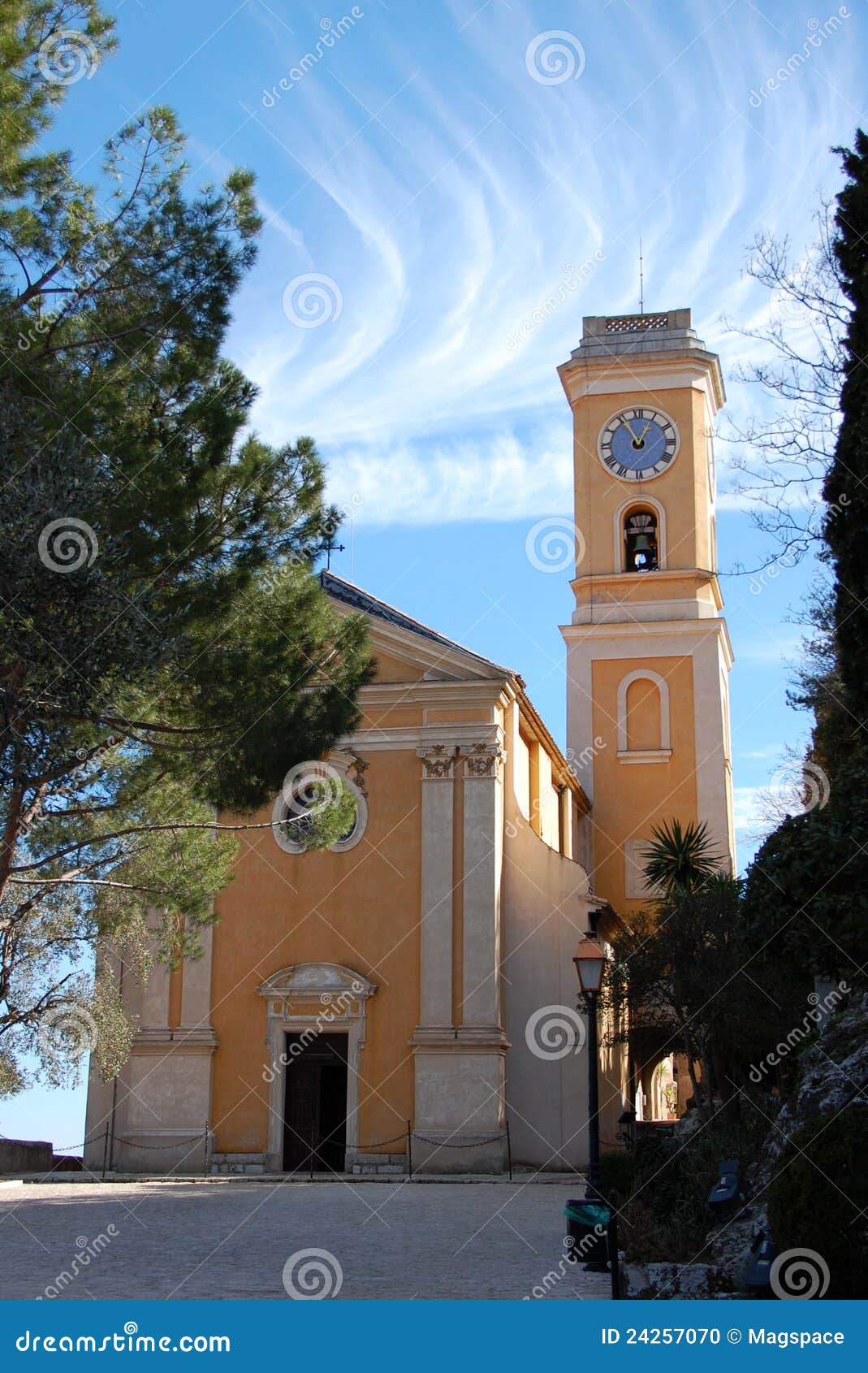 View on the Yellow Church of Eze, France Stock Photo - Image of site ...