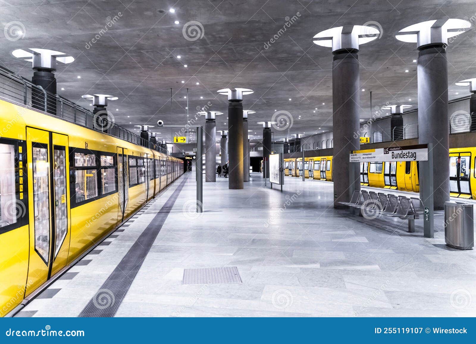 View of the Yellow Trains at the Berlin Subway Station with Black ...