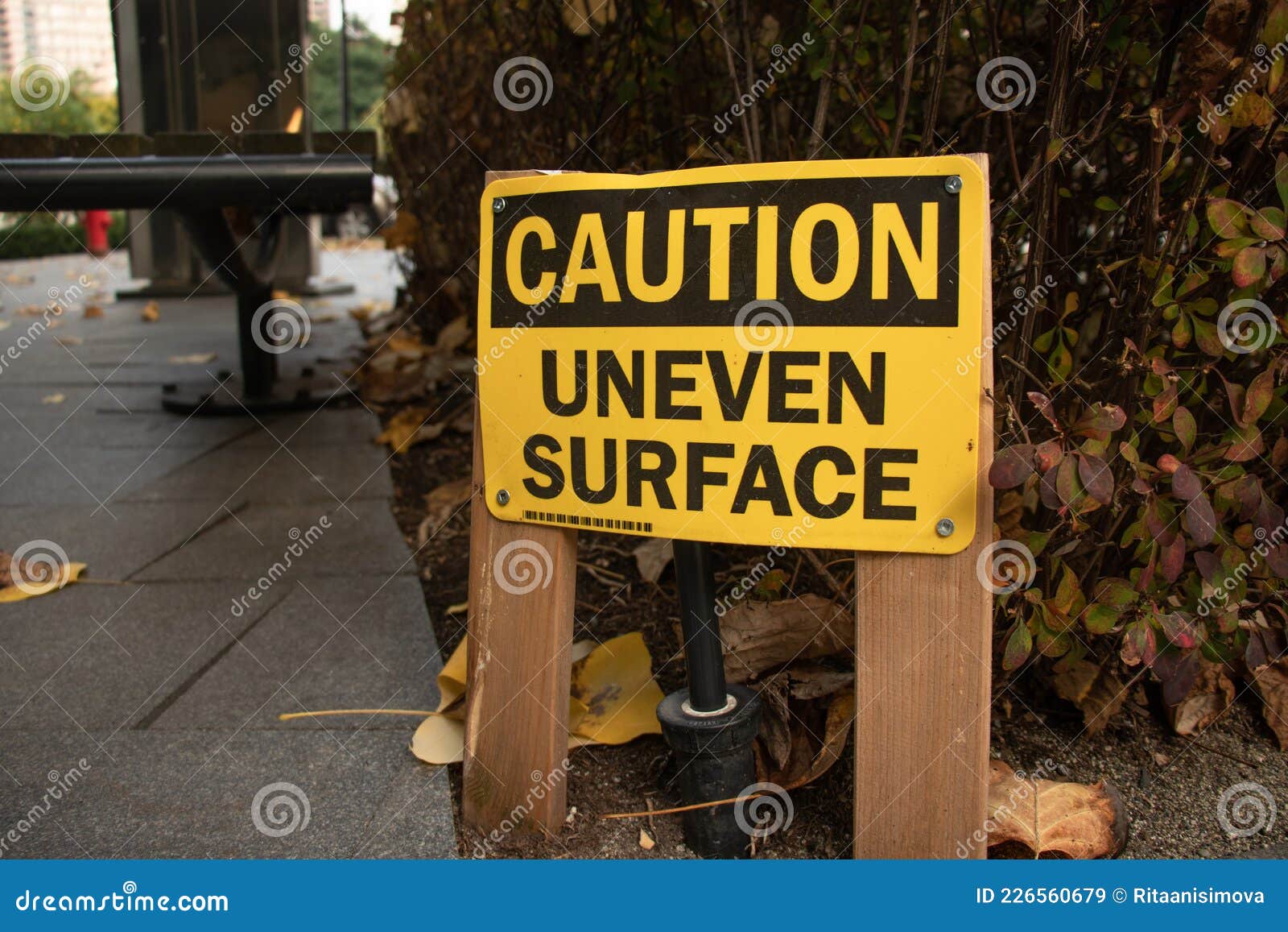 View of Yellow Warning Sign Caution Uneven Surface Stock Image - Image ...