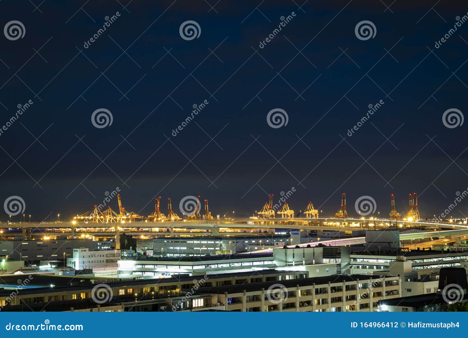 View of the Yokohama Port at Night. Long Exposure Stock Photo - Image ...