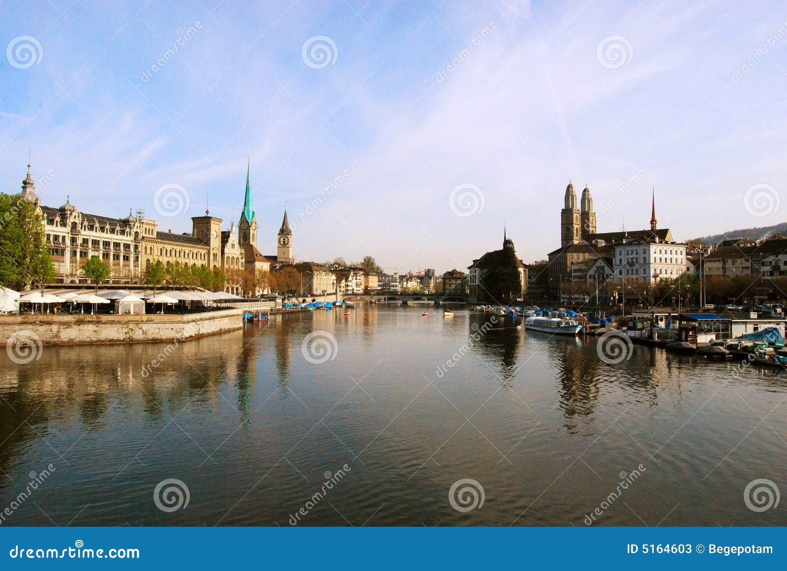 Zurich Old Town City Center With Bridge Over Limmat River And A Swan ...