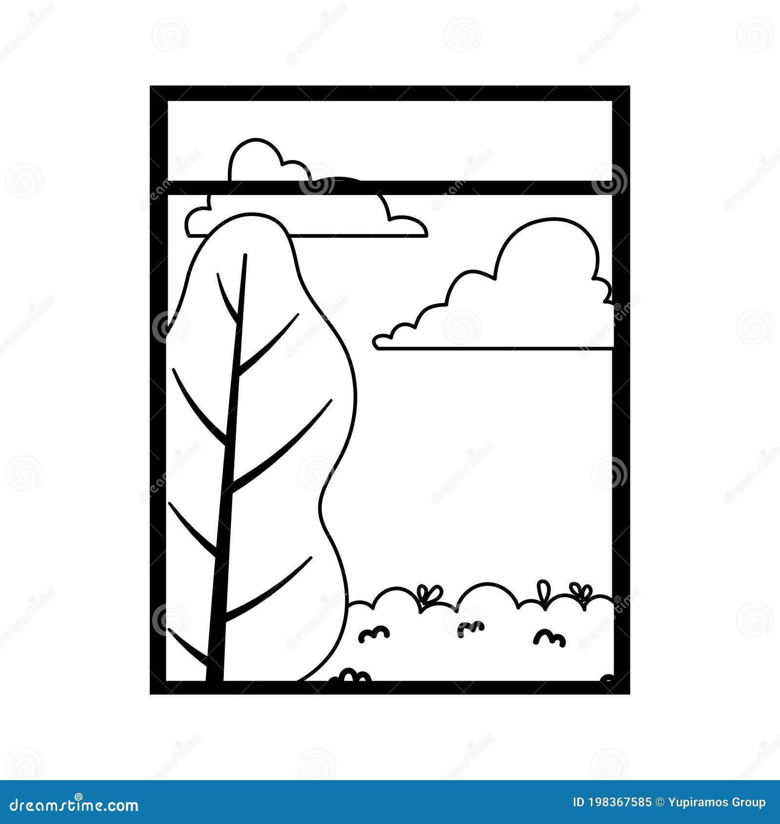 Viewed Window Landscape Tree Grass Sky Isolated Design White Background ...