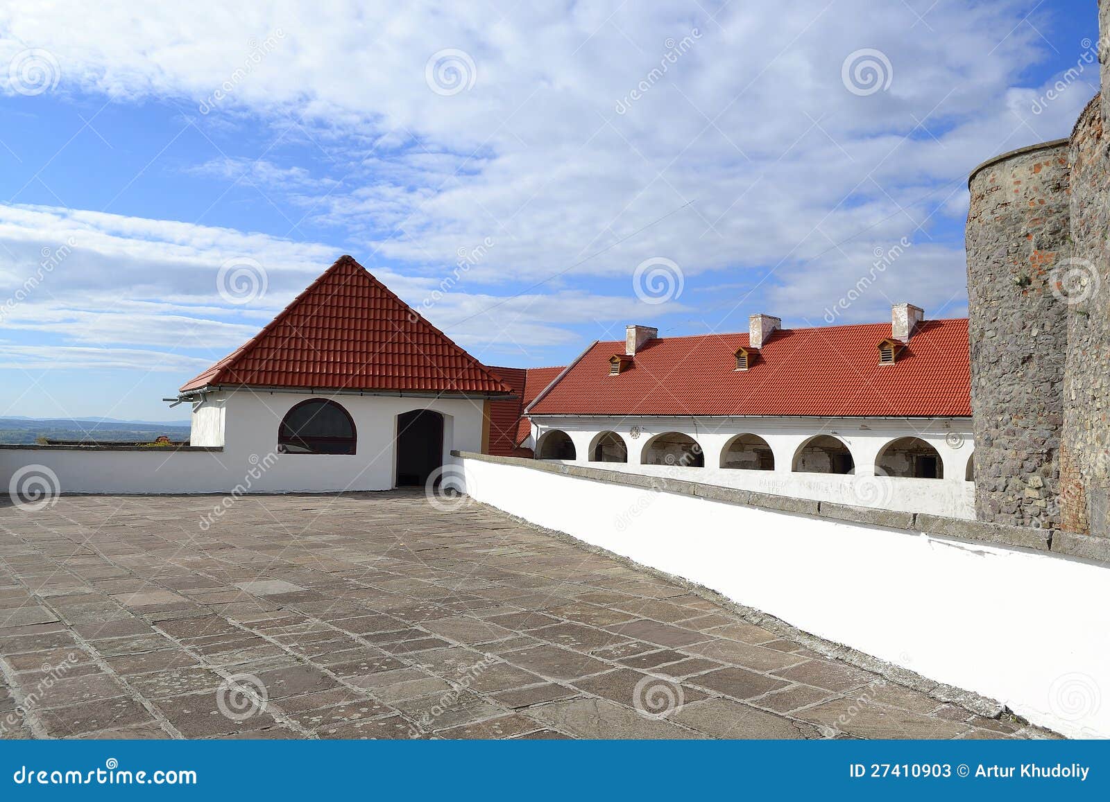 Viewing Ground Tiled Roof and Sky Stock Image - Image of wall, viewing ...