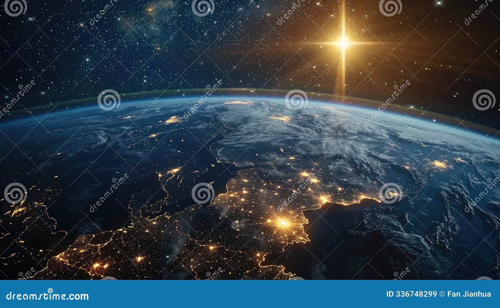 Viewing Half of the Earth from Space, Ground Level Stock Illustration ...